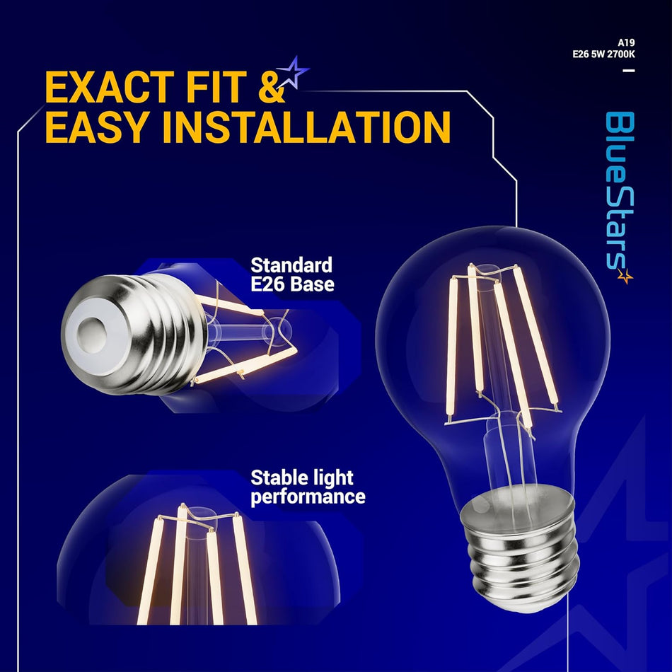 A19 E26 Vintage LED Filament Bulb | 60W Eq. 2700K Warm